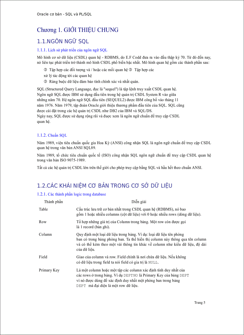 Giáo trình Oracle SQL PLSQL căn bản Tiếng Việt