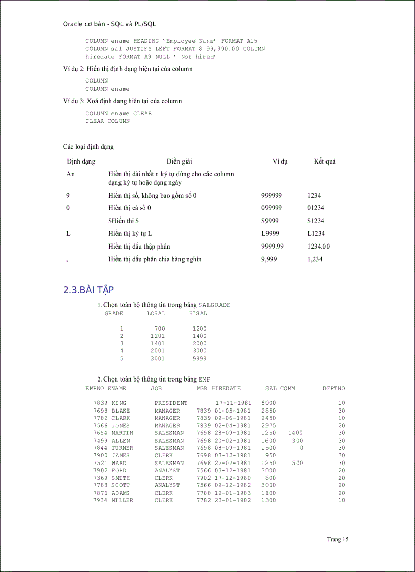 Giáo trình Oracle SQL PLSQL căn bản Tiếng Việt