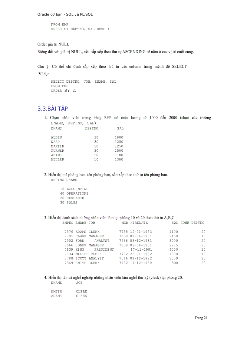 Giáo trình Oracle SQL PLSQL căn bản Tiếng Việt
