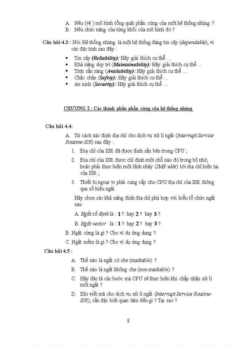 Ngân hàng đề thi môn xây dựng Hệ thống nhúng