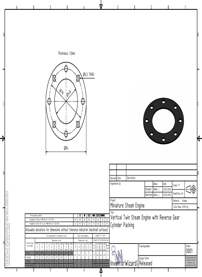Vertical twin steam engine with reverse gear cylinder packing